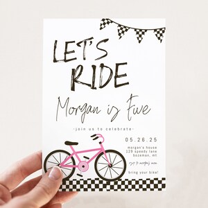 Bicycle Birthday Invitation Template for Girl | Editable Pink Bike Let ...