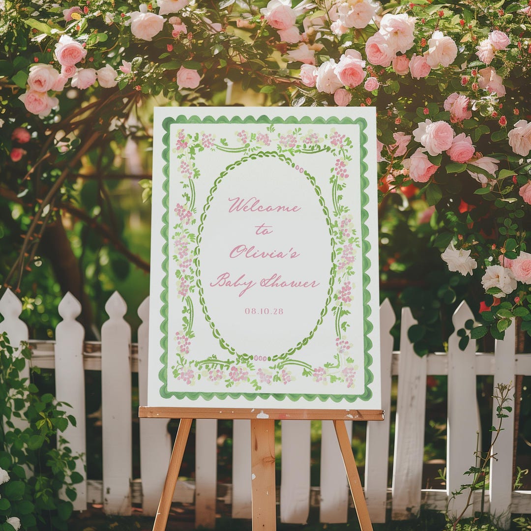 Vintage Welcome Sign Template for Baby Shower | Editable Pink and Green ...