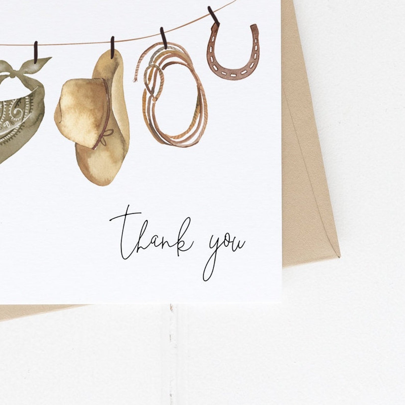 Cowboy Thank You Card Printable Editable Template Green My - Etsy