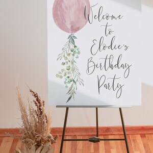 Pink Balloon Baby Shower Welcome Sign | Girl Birthday Party Decor ...