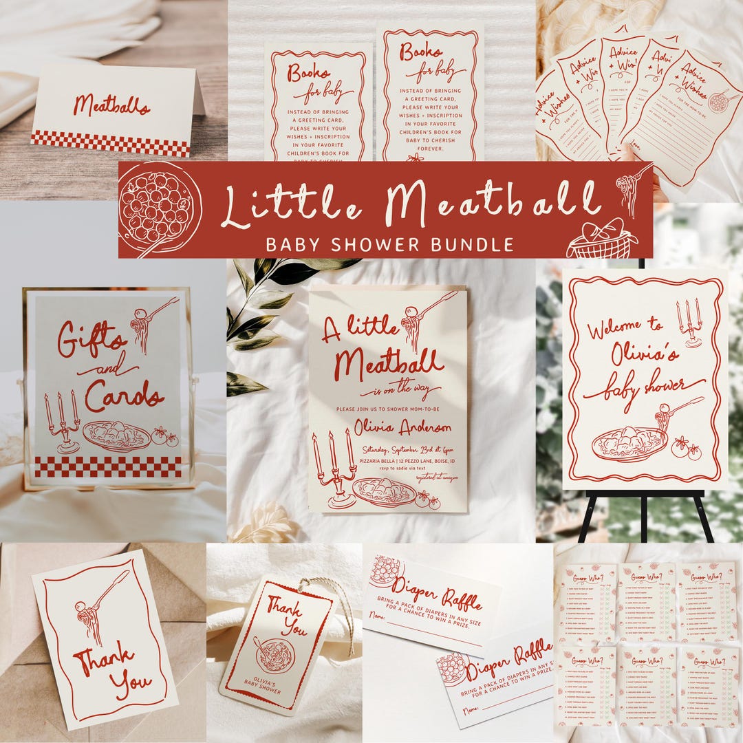 Little Meatball Baby Shower Bundle - Editable Spaghetti Package ...