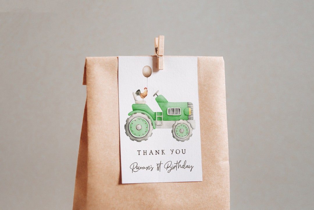Tractor Thank You Favor Tag Template | Editable Tractor 1st Birthday ...