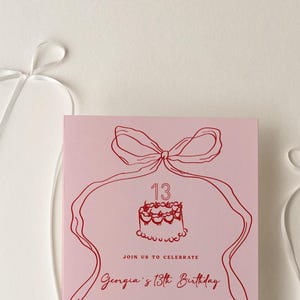 Preppy Bow 13th Birthday Invitation Template | Editable Hand Drawn ...