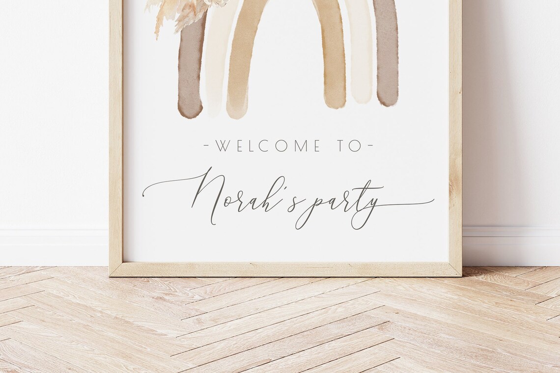 Boho Rainbow Welcome Sign Template Birthday Party Modern | Etsy
