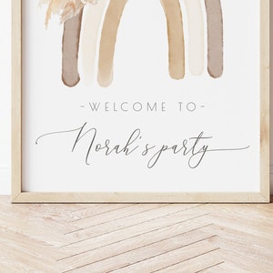 Boho Rainbow Welcome Sign Template Birthday Party | Modern Beige ...
