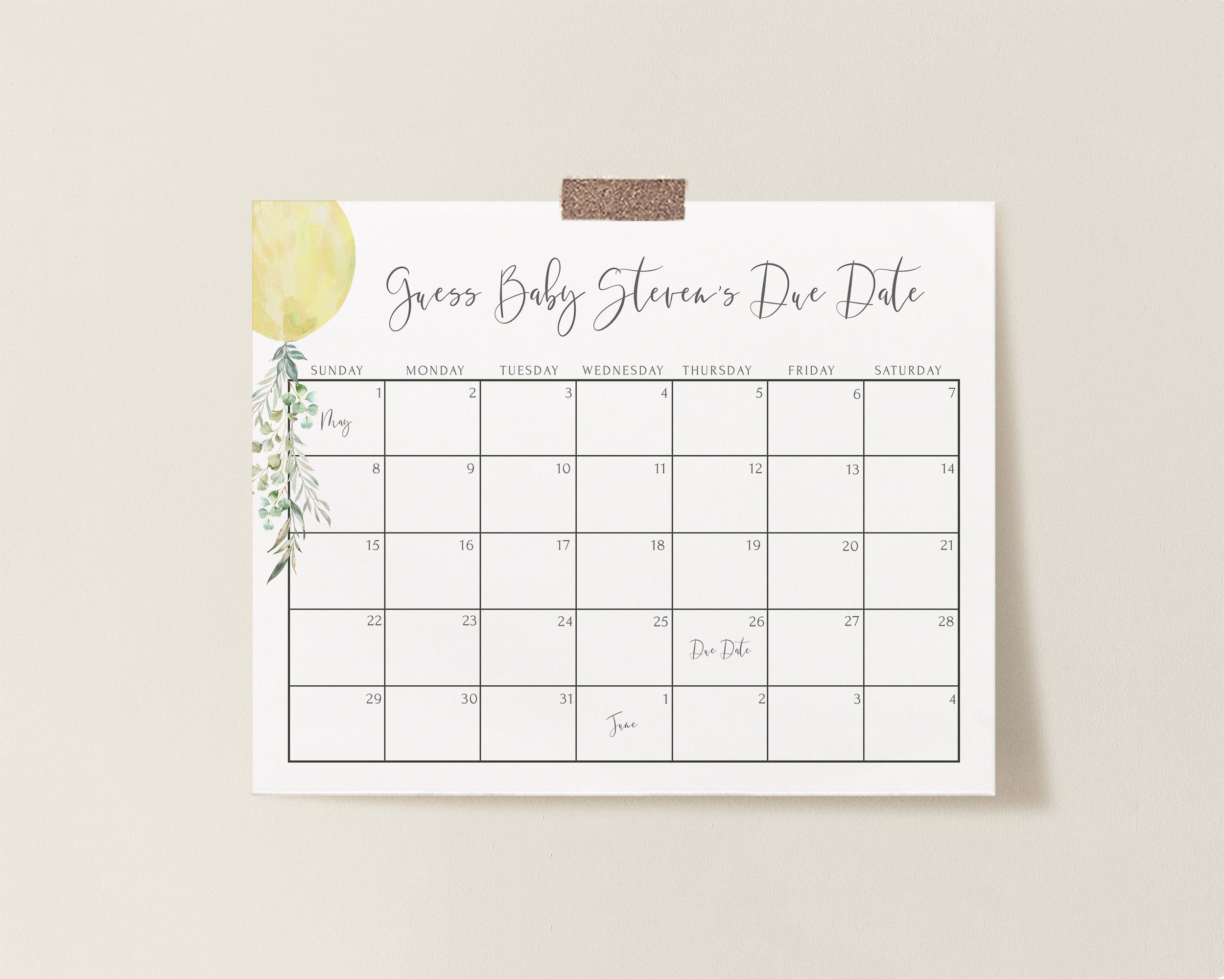 Guess Baby's Due Date Calendar Baby Shower Game Sign | Etsy