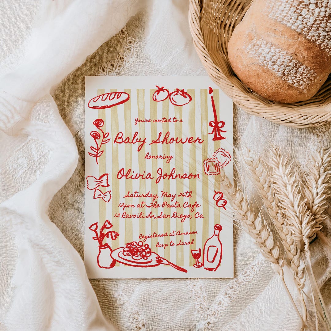 Tomato Baby Shower Invitation Template | Editable Hand Drawn Italian ...