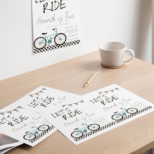 Bicycle Birthday Invitation Template | Editable Bike Let's Ride ...