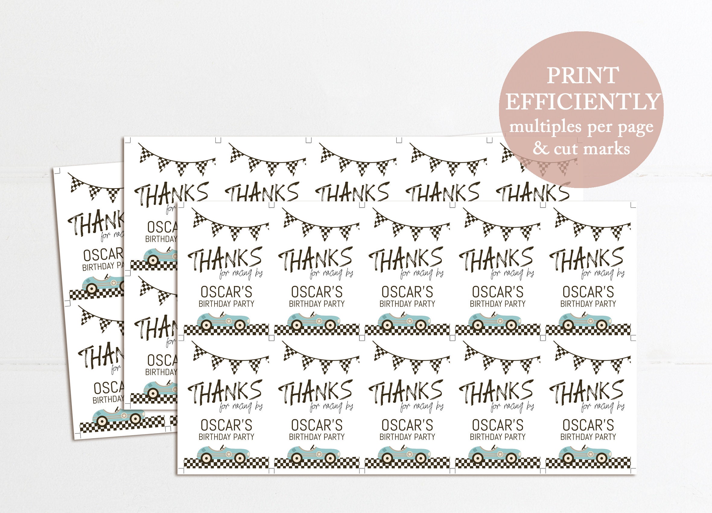 Race Car Favor Tag Template | Thanks for Racing by TWO Fast Birthday ...