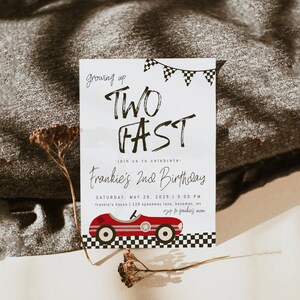 TWO Fast Birthday Bundle Editable Template Package | Red Race Car 2nd ...