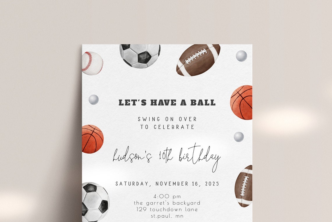 Birthday Invitation for Boy Editable Template | Let's Have a Ball ...
