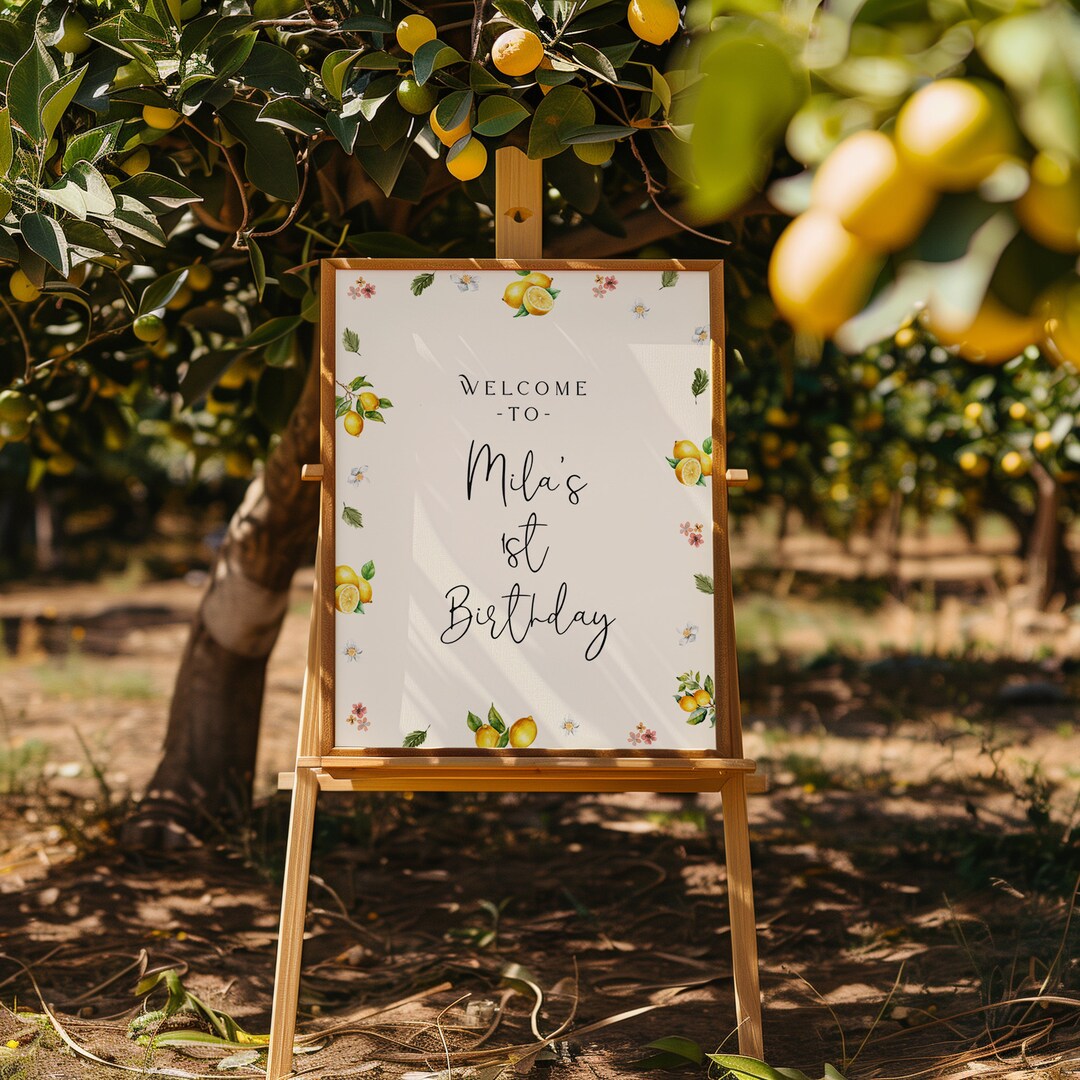 Lemon Welcome Sign Template | Editable Main Squeeze is One 1st Birthday ...