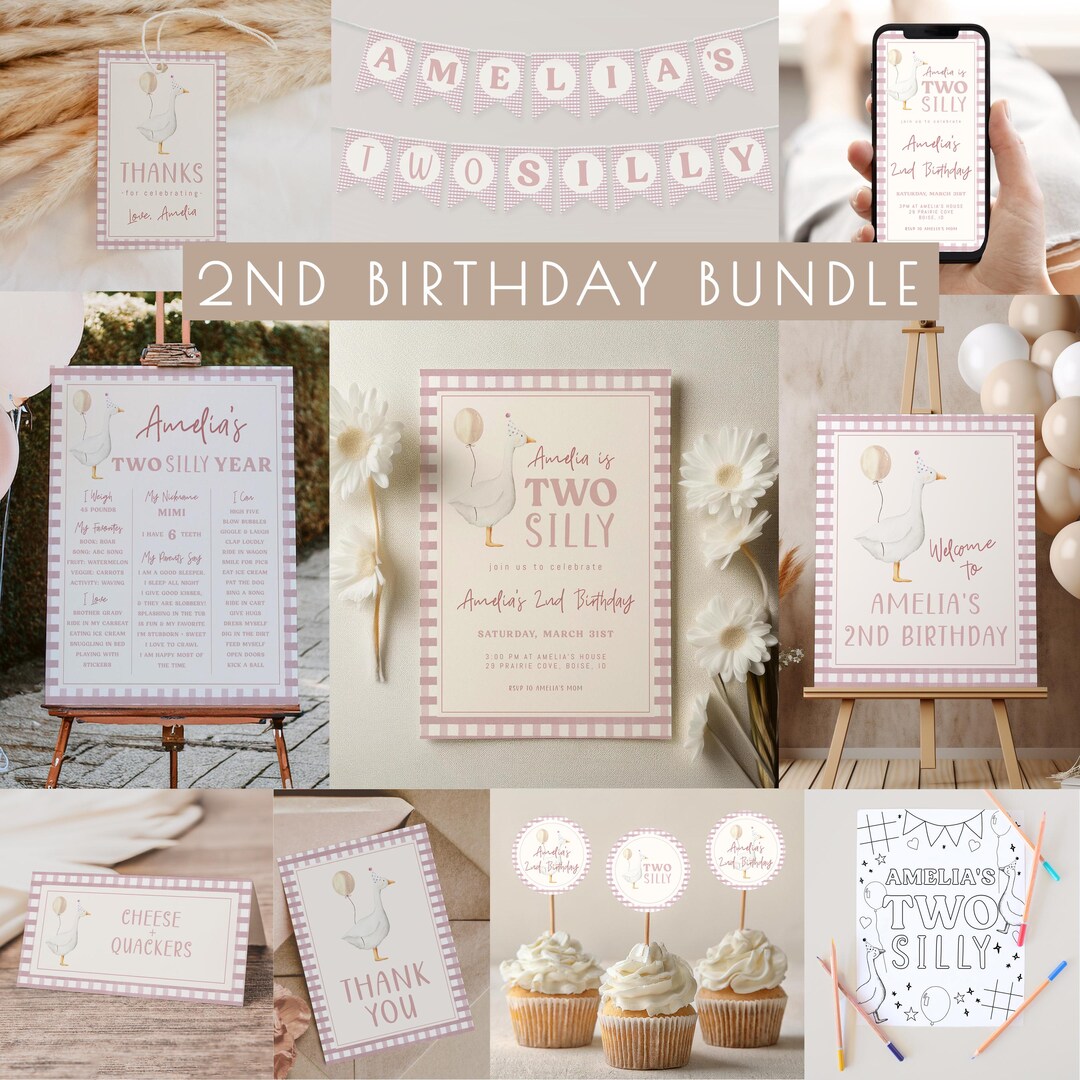 Two Silly Goose Birthday Template Bundle | Editable Goose Invitation ...