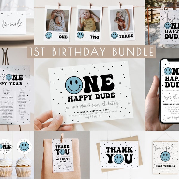 Blue One Happy Dude Invitations - Etsy UK