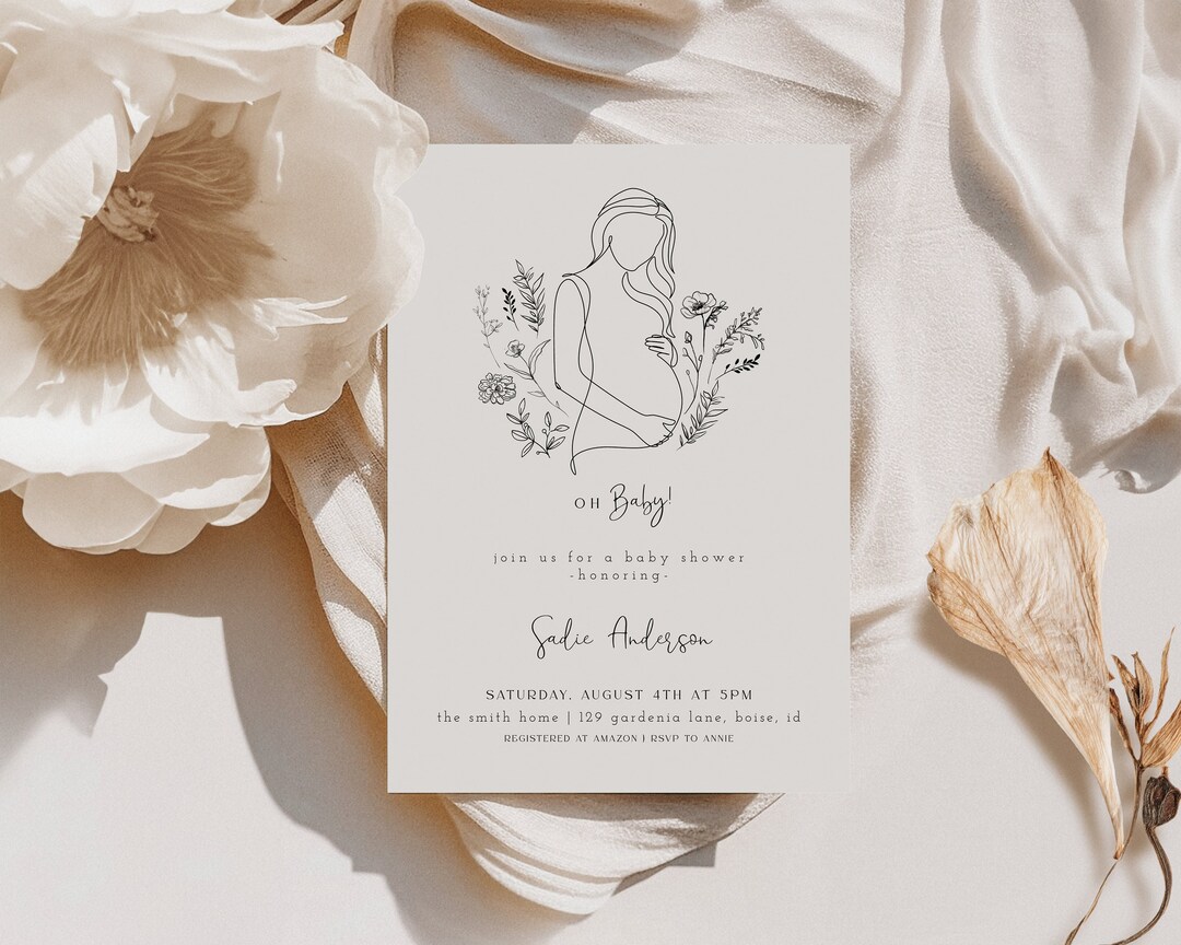 Editable Baby Bump Shower Invitation Template | Elegant Pregnant Belly ...