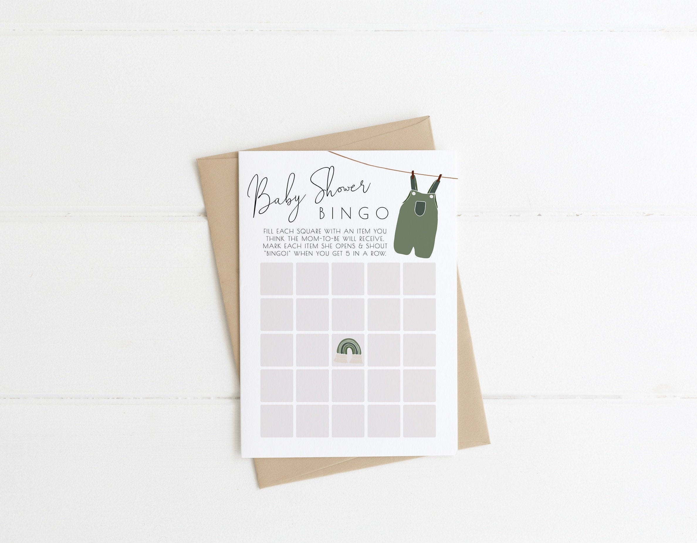 Clothesline Bingo Baby Shower Printable Game Green Boho - Etsy