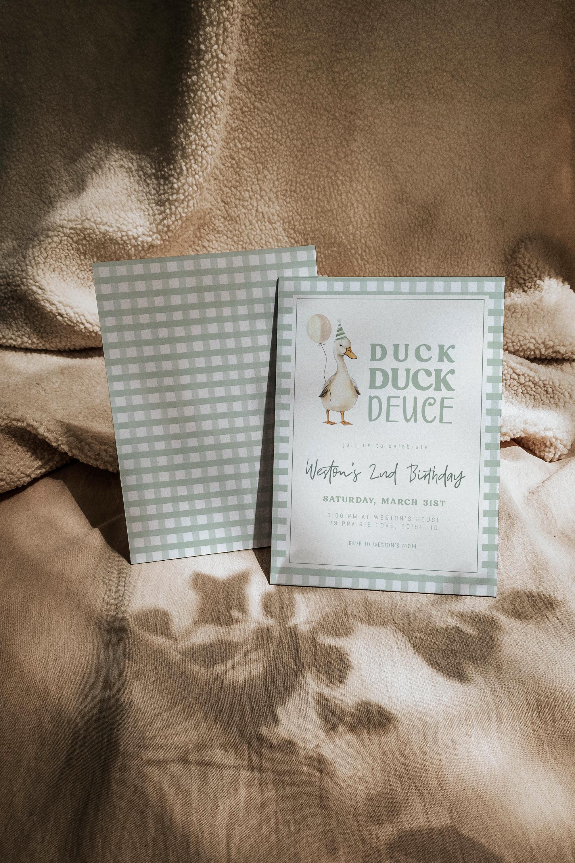 Duck 2nd Birthday Invitation Template | Editable Boy Duck Duck Deuce ...