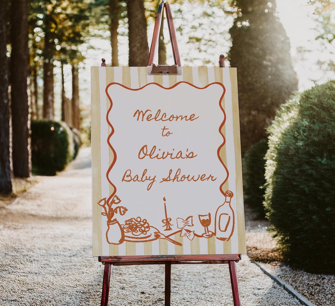 Italian Welcome Sign Template | Editable Hand Drawn Pasta Baby Shower ...