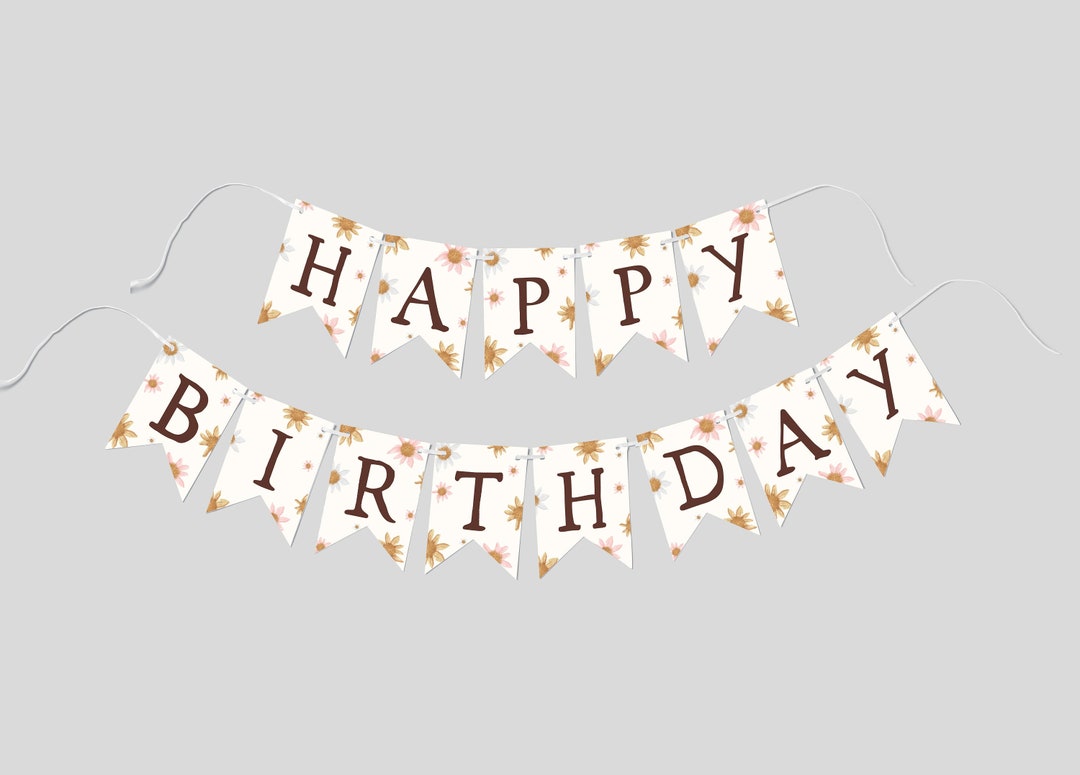 Wildflower Birthday Banner Template Printable Wildflower Happy Birthday ...