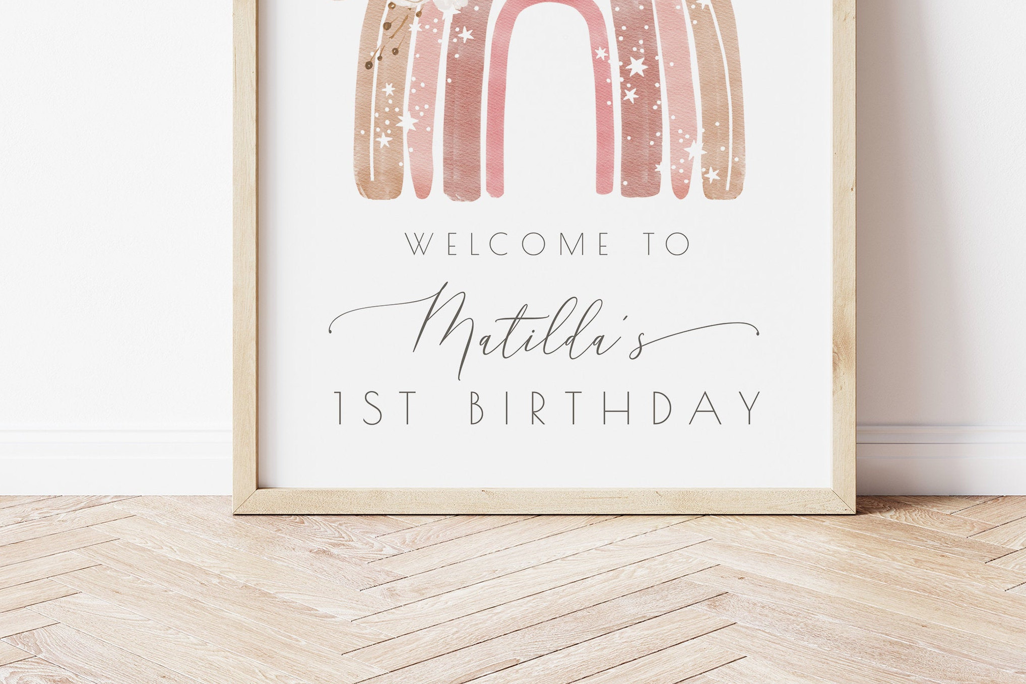 Boho Rainbow Welcome Birthday Sign Template Modern Pink - Etsy