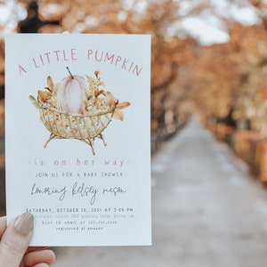 Girl Little Pumpkin Baby Shower Invitation Template Editable Fall Baby ...