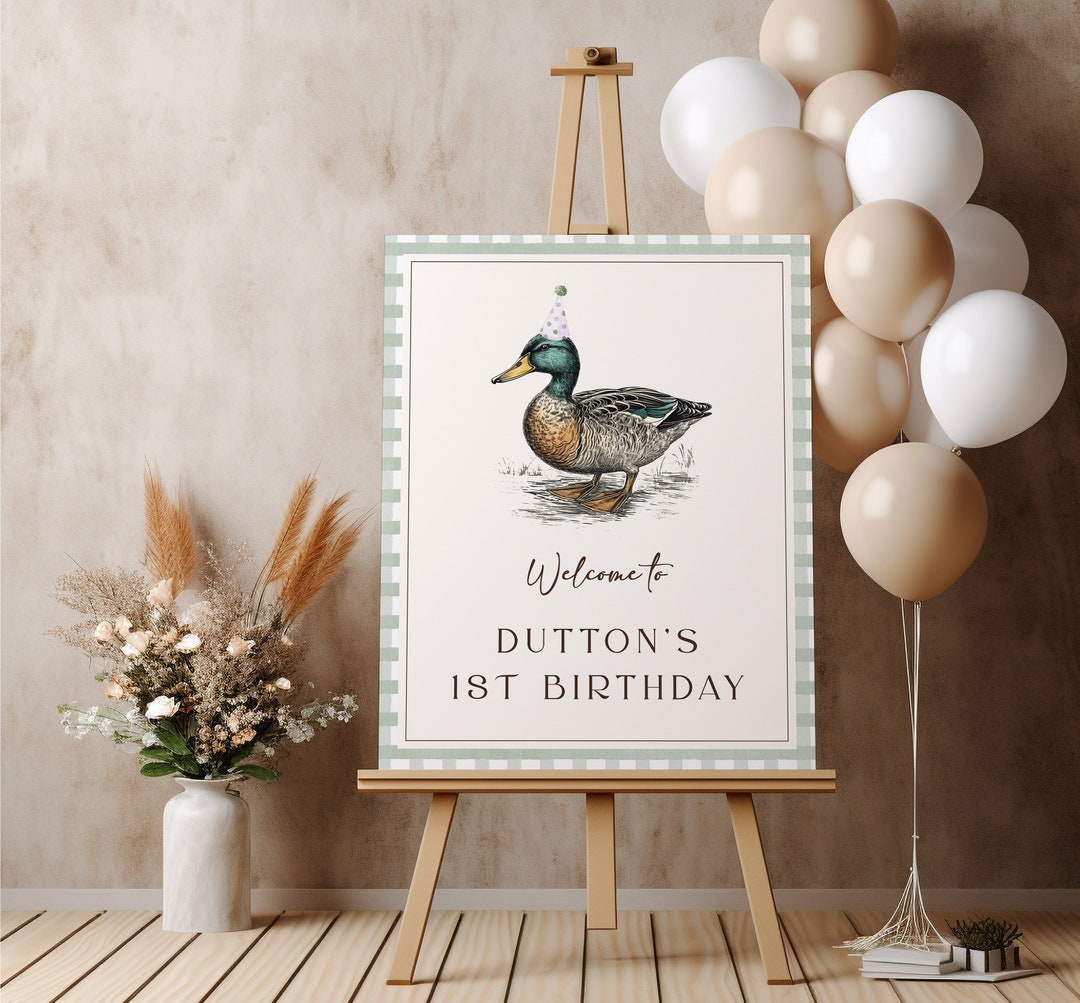 One Lucky Duck Birthday Welcome Sign Template | Editable Green Duck ...