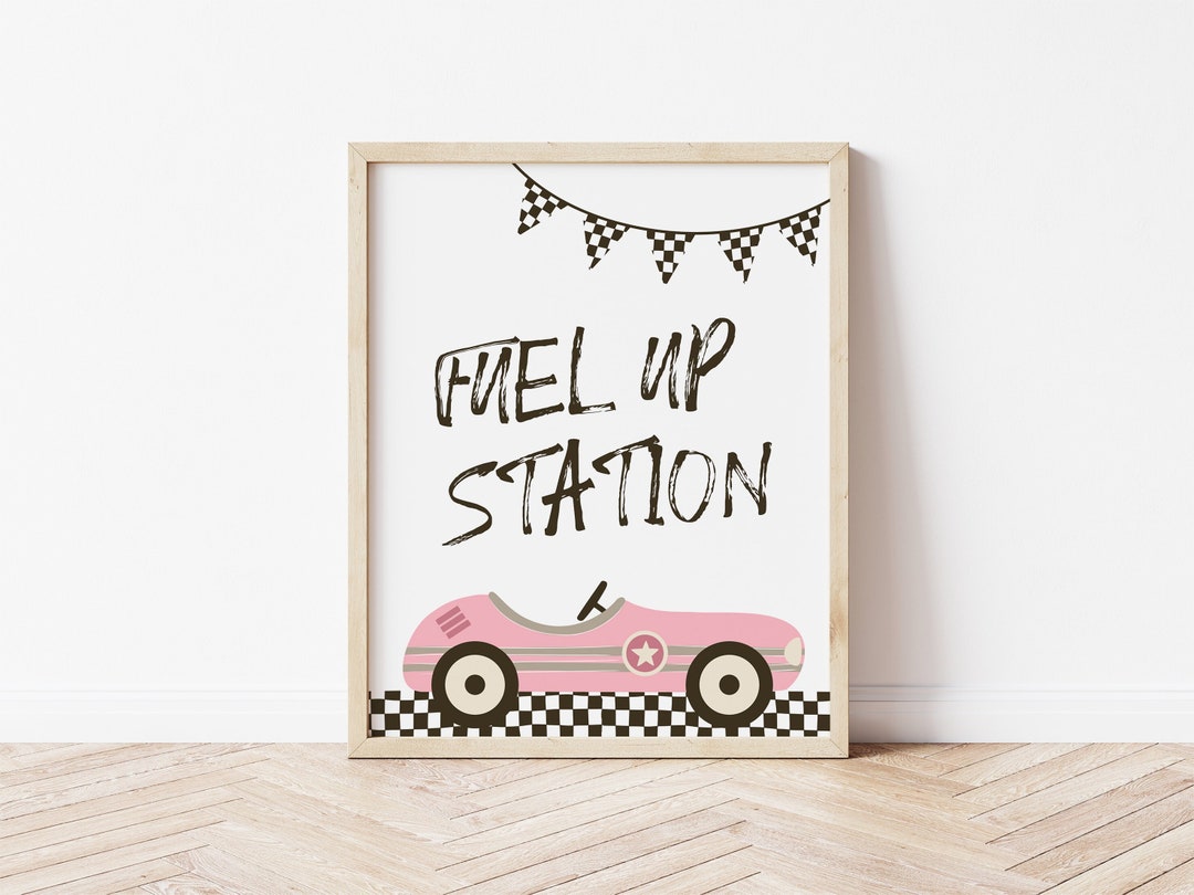Editable Race Car Sign Template | Pink Fuel up Station TWO Fast ...