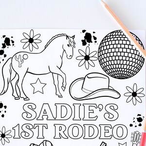 Cowgirl Coloring Sheet Template | Editable 1st Rodeo Printable Birthday ...