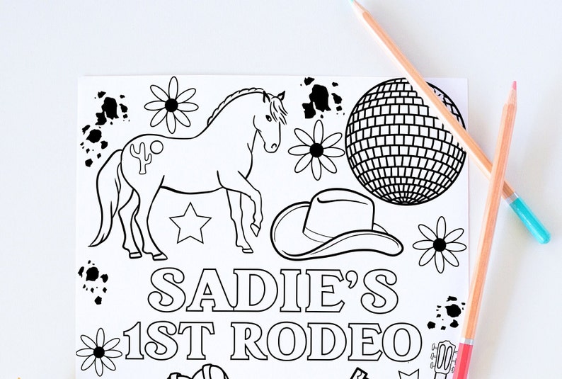 Cowgirl Coloring Sheet Template | Editable 1st Rodeo Printable Birthday ...