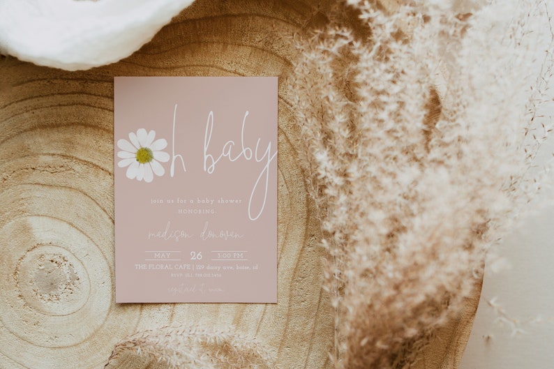 Daisy Baby Shower Invitation Pink Daisy Girl Baby Sprinkle | Etsy