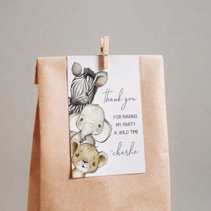 Safari Thank You Favor Tag Wild One 1st Bday Jungle Printable Gift Tag ...