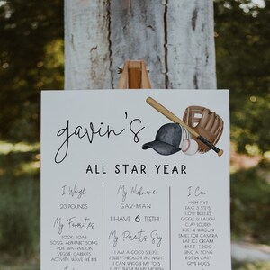 Baseball Birthday Milestone Board | All Star Rookie Year 1st Bday ...