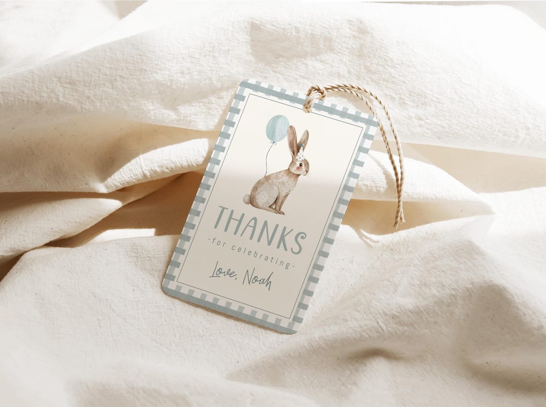 Bunny Favor Tag Template - Editable Rabbit Boy Birthday Party Printable ...
