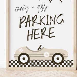 Race Car Cards + Gifts Sign Template | Editable Parking Here TWO Fast ...