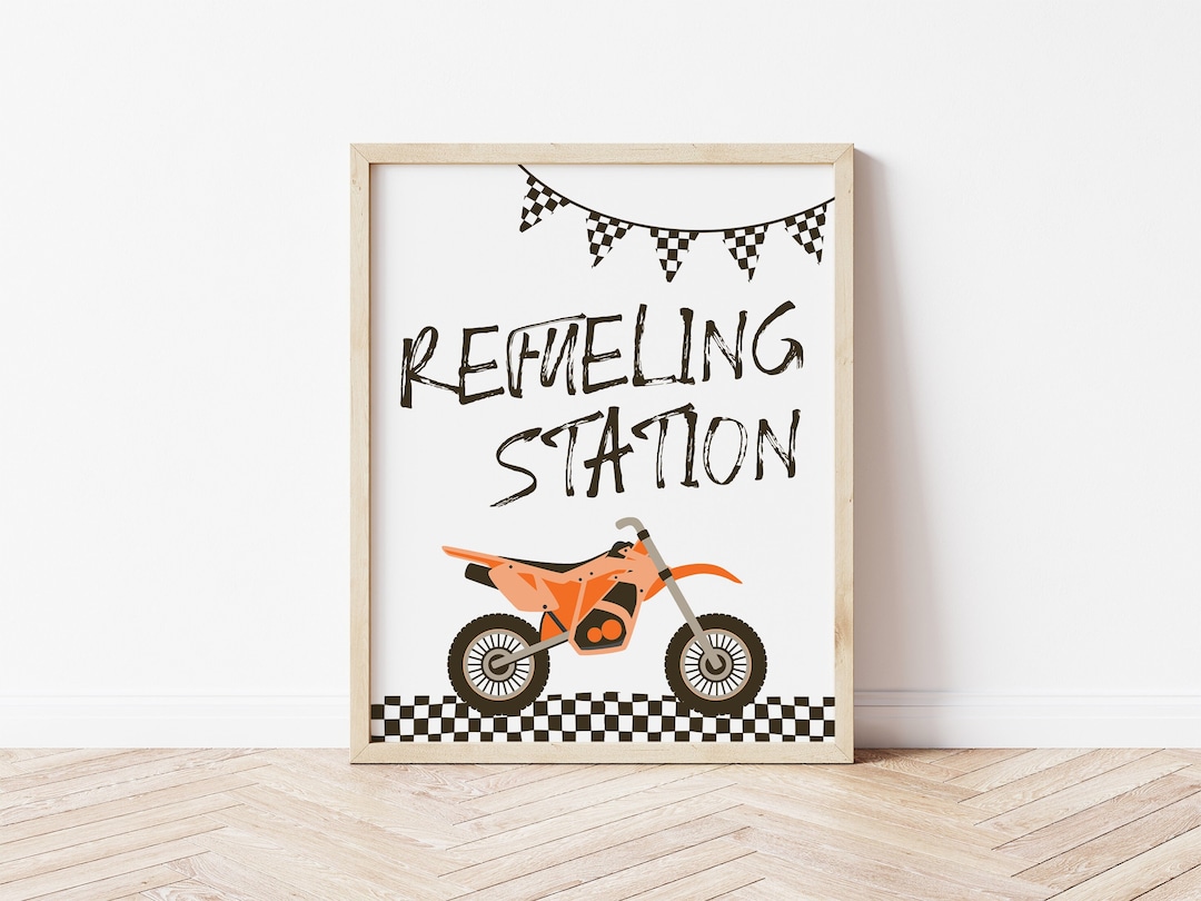 Refueling Station Sign Template | Orange Dirt Bike Food Sign | Fuel up ...