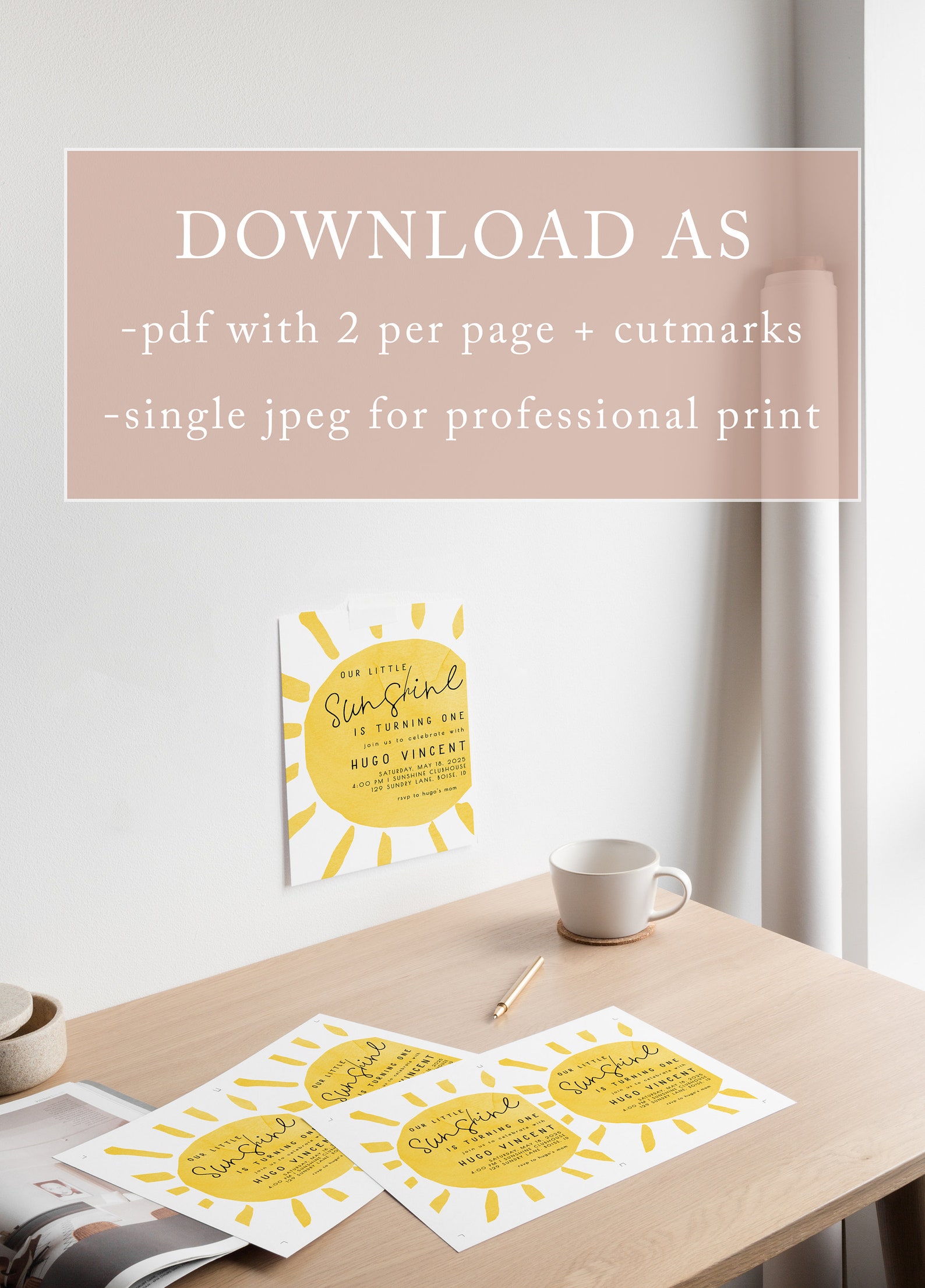 Editable Sunshine 1st Birthday Invitation Yellow Our Little Sunshine is ...