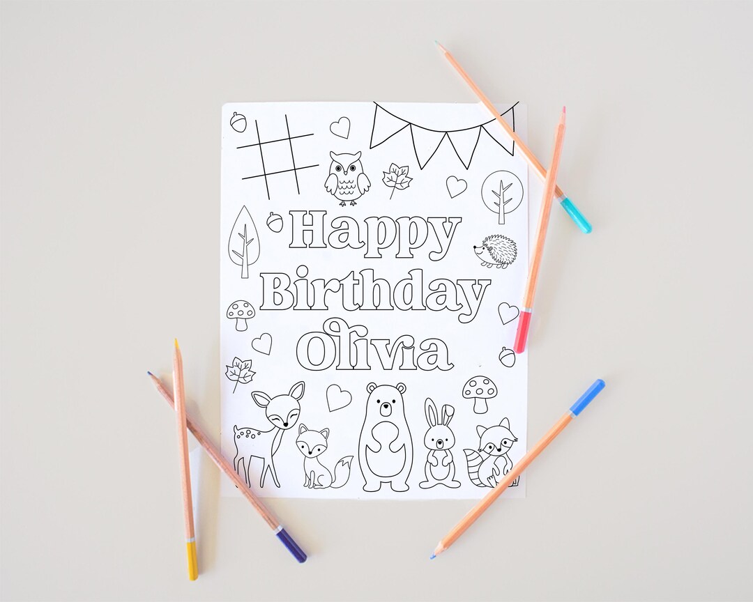 Woodland Coloring Sheet Template | Editable Forest Animal Wild One 1st ...