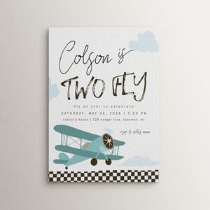 Airplane 2nd Birthday Invitation Template | Editable TWO Fly Vintage Bi ...