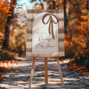 Fall Baby Shower Welcome Sign Template | Editable Autumn Plaid Bow ...
