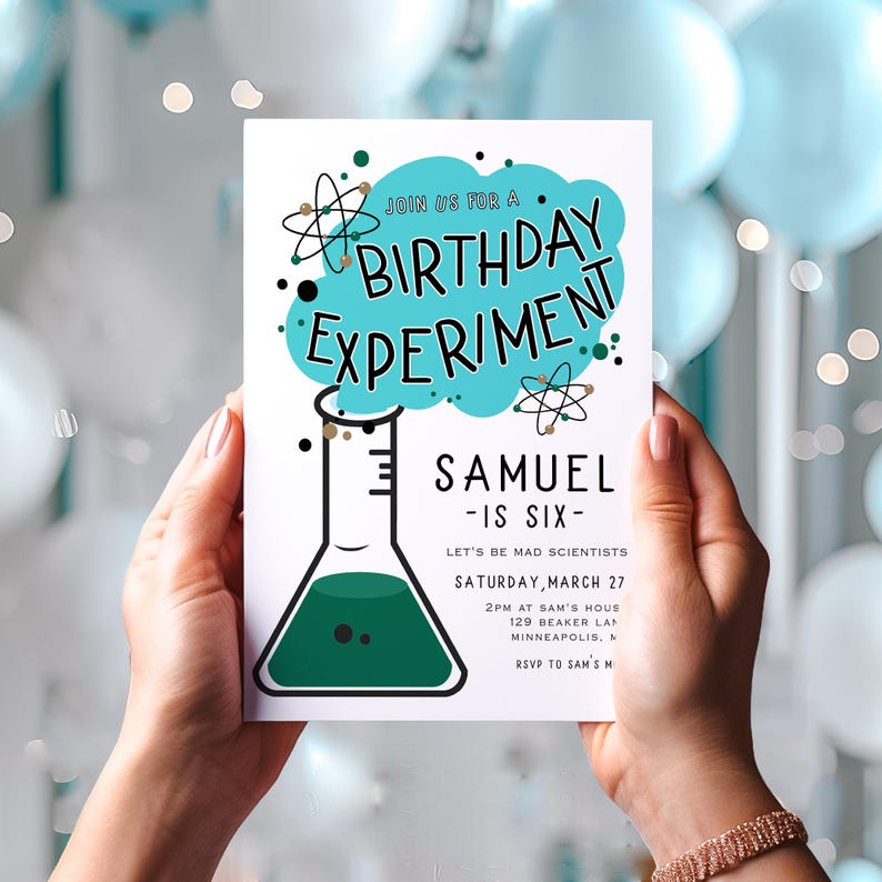 Science Birthday Invitation Template - Mad Scientist Bday Editable ...