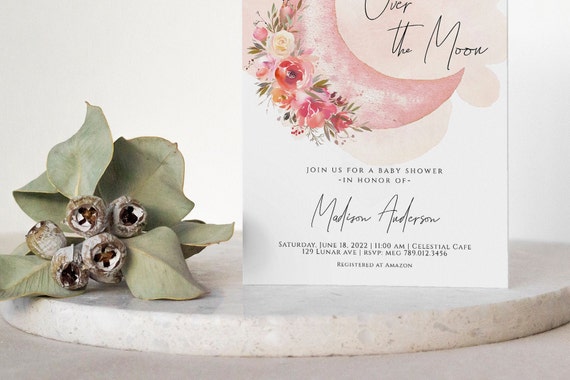 Paper & Party Supplies Paper Over the Moon Invitation Girl Pink Over ...