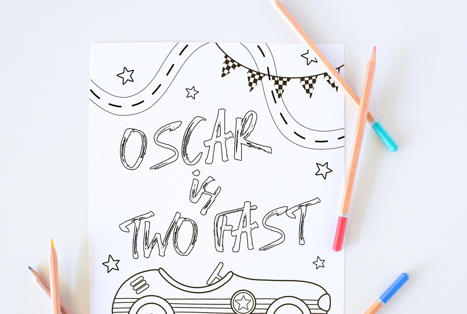Race Car Coloring Sheet Template | Editable Two Fast Birthday Printable ...