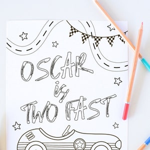 Race Car Coloring Sheet Template | Editable Two Fast Birthday Printable ...