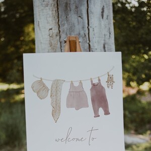 Clothesline Baby Shower Welcome Sign | Girl Baby Shower Decor Editable ...