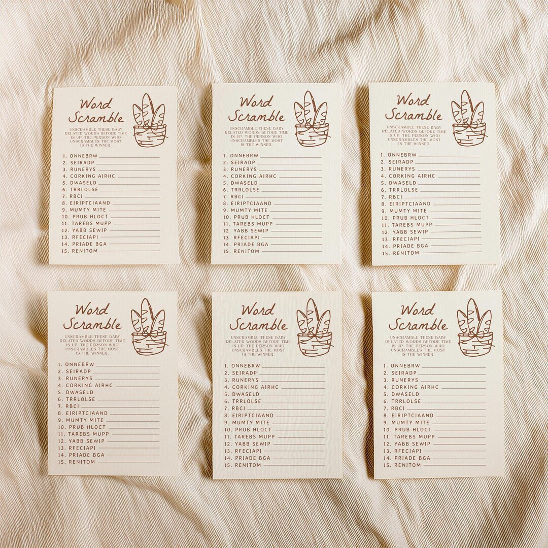 Word Scramble Game Template for Bun in the Oven Baby Shower - Editable ...