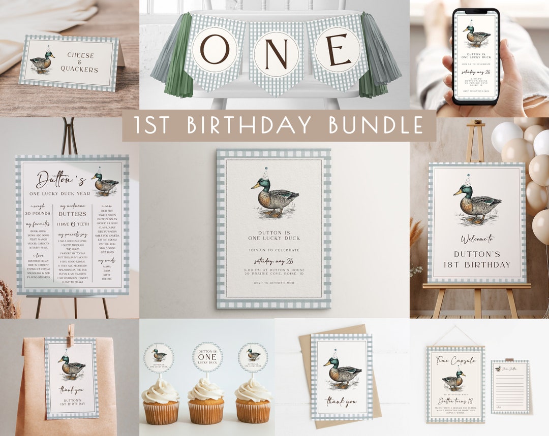 One Lucky Duck Birthday Bundle | Editable Duck Invitation & Decoration ...