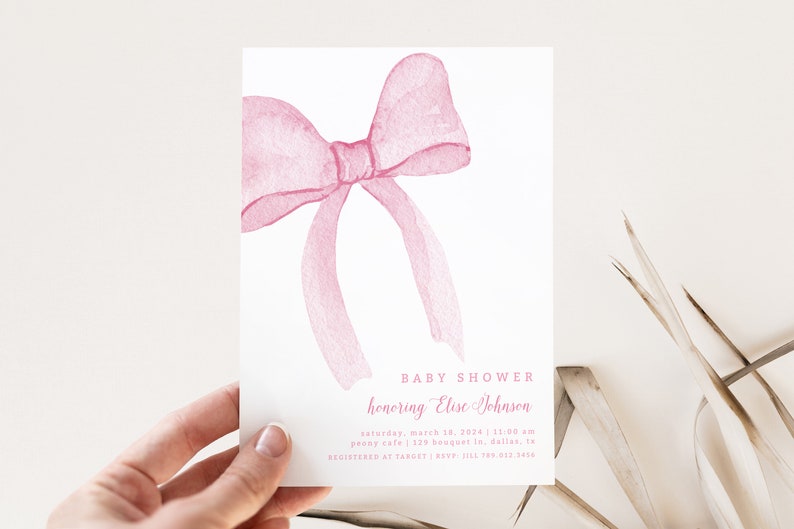 Preppy Pink Baby Shower Editable Invitation Pink Bow Girl - Etsy