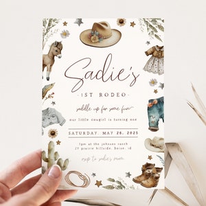 Girl 1st Rodeo Birthday Invitation | Editable Our Little Cowgirl is One ...