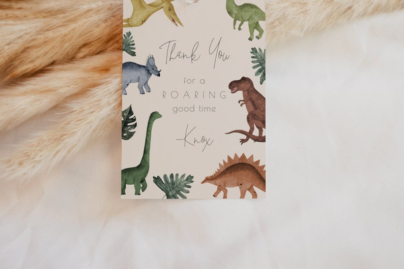Dino Thank You Favor Tag Template | Roaring Good Time 1st Birthday ...
