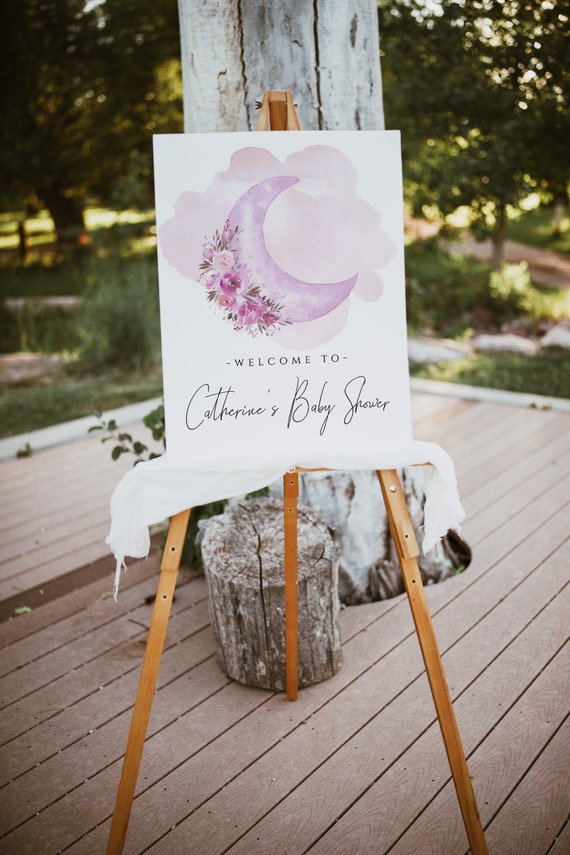 Moon Baby Shower Welcome Sign Girl Purple Over the Moon Baby - Etsy